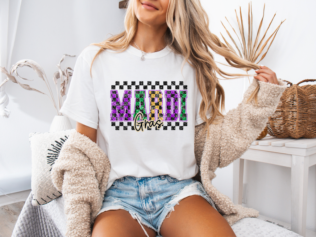 Checkered Faux Sparkle Mardi Gras – Mayberry Prints