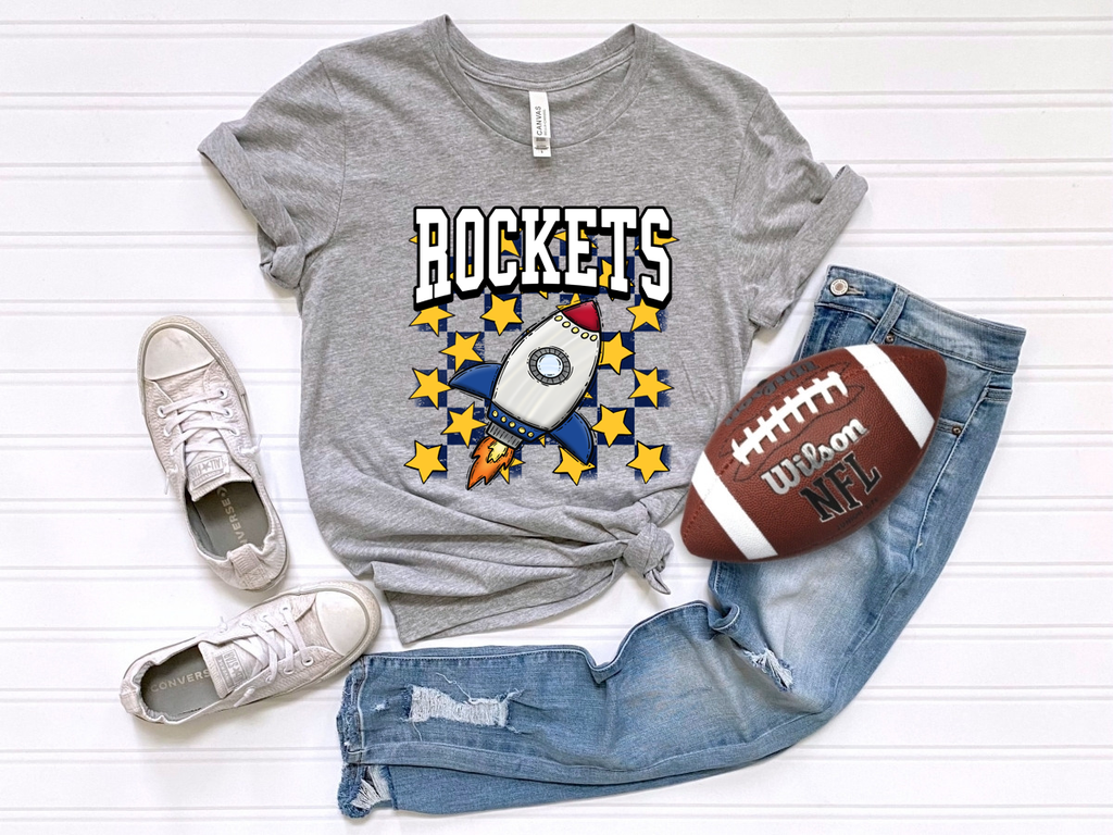 Checkered Rockets Blue/Yellow – Mayberry Prints