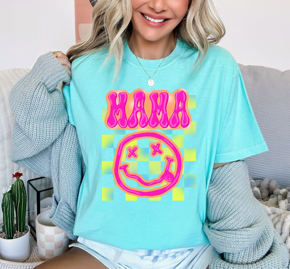 Neon Checkered Mama Smiley – Mayberry Prints